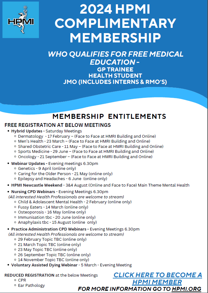 Complimentary Membership - HPMI - Hunter Postgraduate Medical Institute