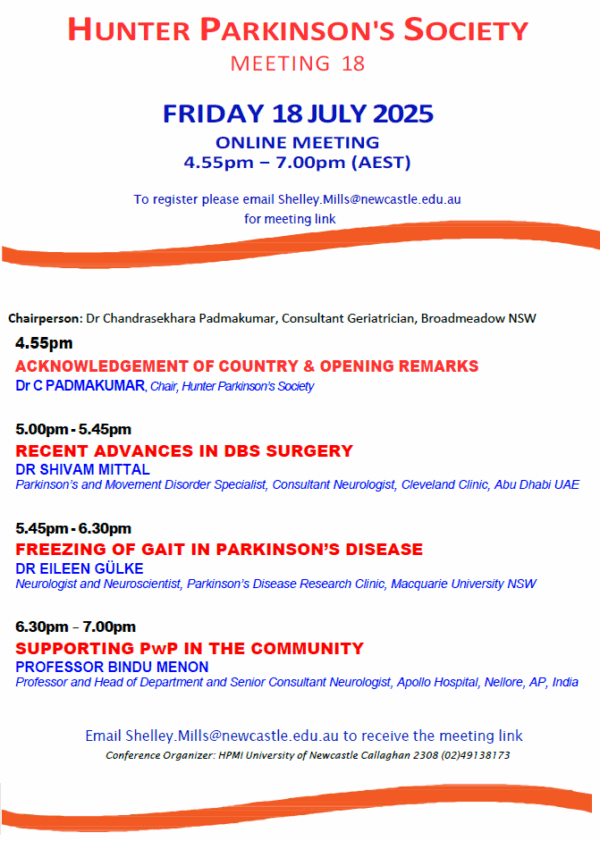 HUNTER PARKINSON'S SOCIETY MEETING 18 - ZOOM MEETING - HPMI - Hunter ...